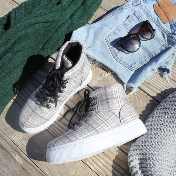 Shoes | Fall Favorite Collection Grey Plaid Sneaker | Poshmark